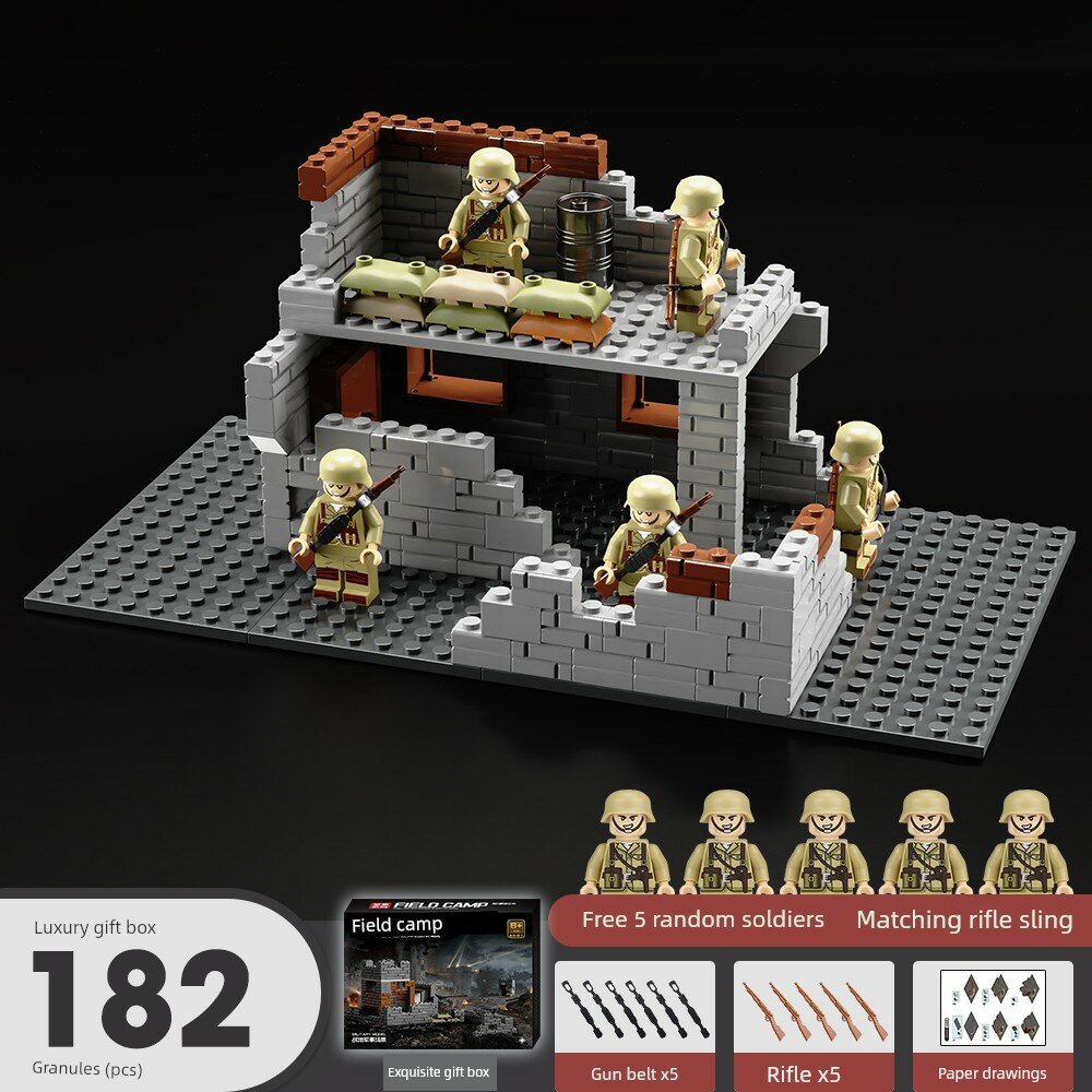 Набор сценария заброшенного дома для военной базы совместимой с LEGO сцены боя Второй мировой войны