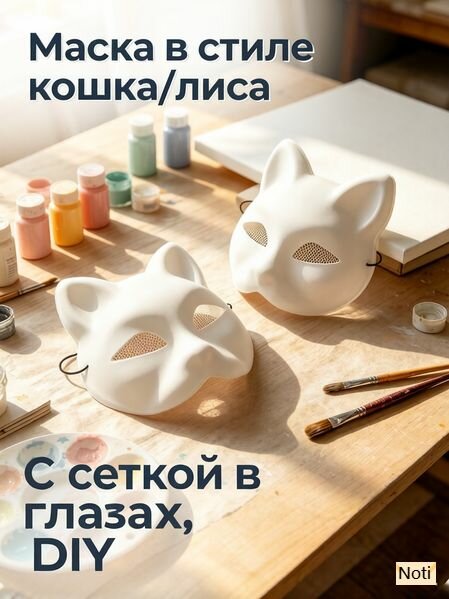 Белая пластиковая маска для лица кота из пвх для творчества и детских праздников, набор из 2 штук карнавальная маска для маскарада для утренника