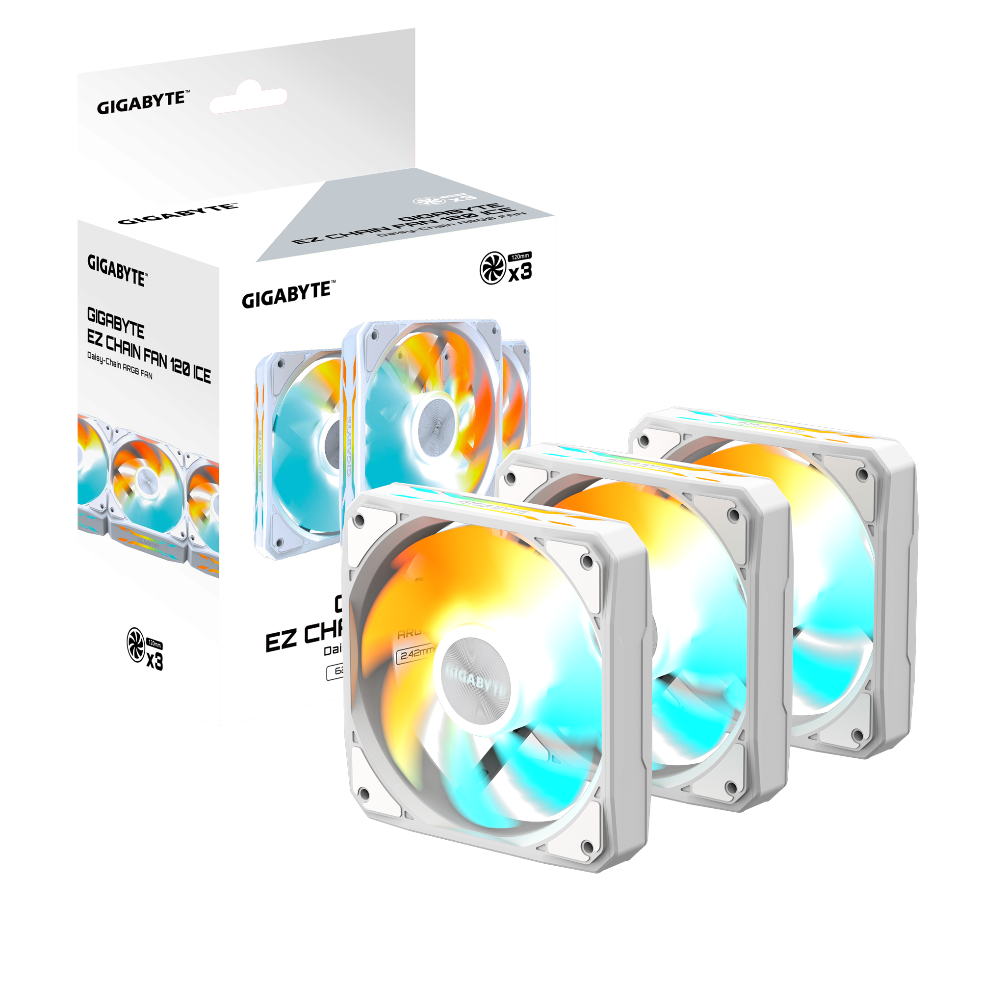 Вентилятор в корпус GIGABYTE GP-GBT EZFAN1203 ICE 3X120mm ARGB FANs set. PWM, 3 Pin