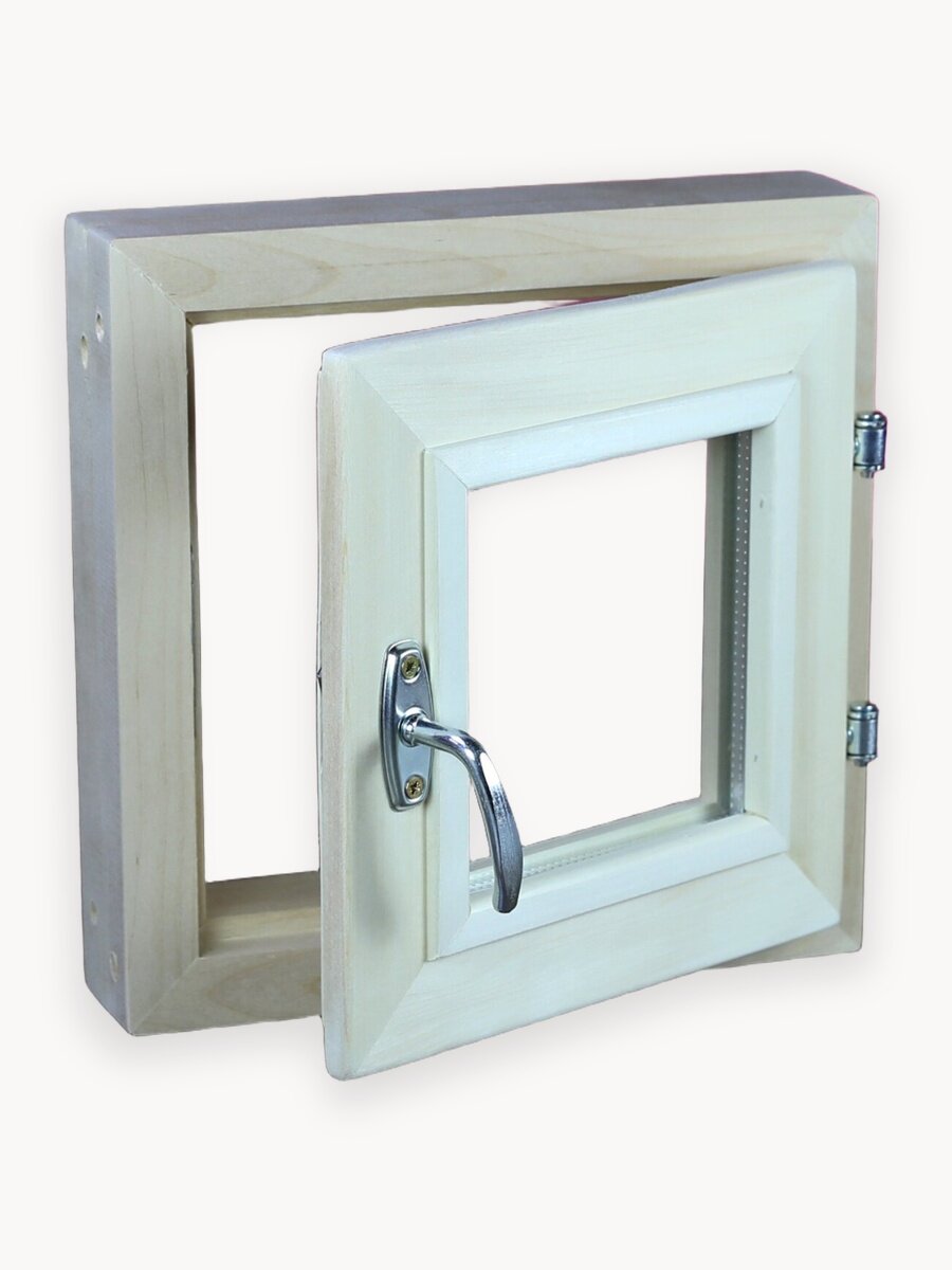 Окно для бани Doska12, 30x30 см, липа, деревянное окно, ручка в комплекте