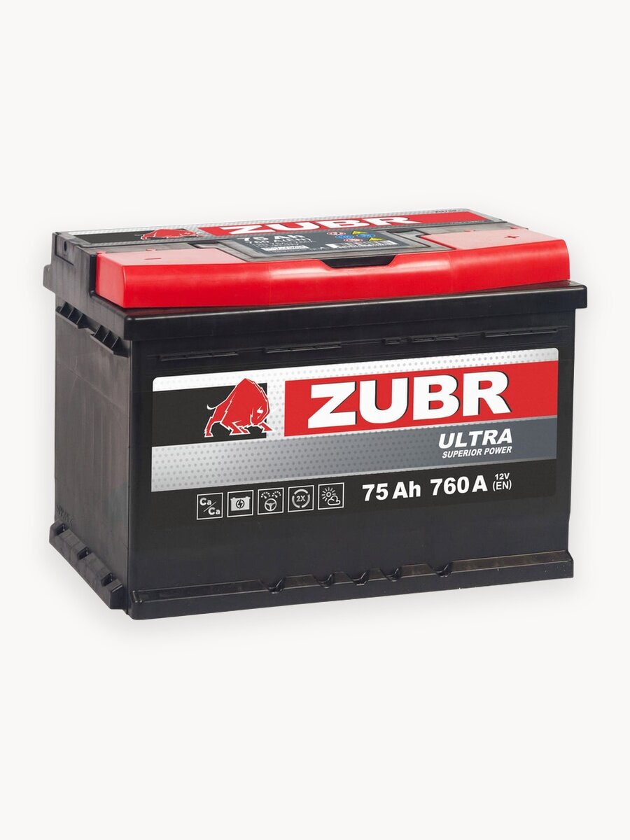 Аккумулятор ZUBR Ultra 75Ah R+, для пуска двигателей внутреннего сгорания на морских судах обратная полярность автомобилей легковых и грузовых
