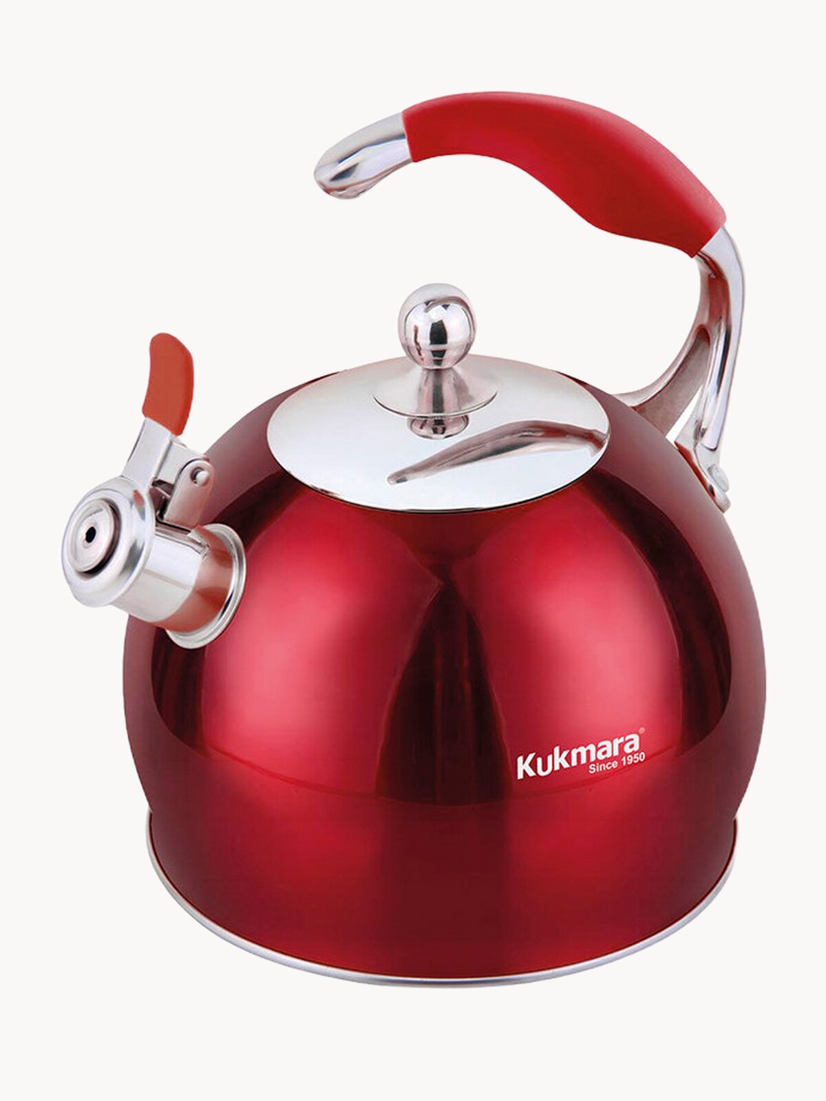 Чайник со свистком 3 л KUKMARA Ч-01, красный, нержавеющая сталь