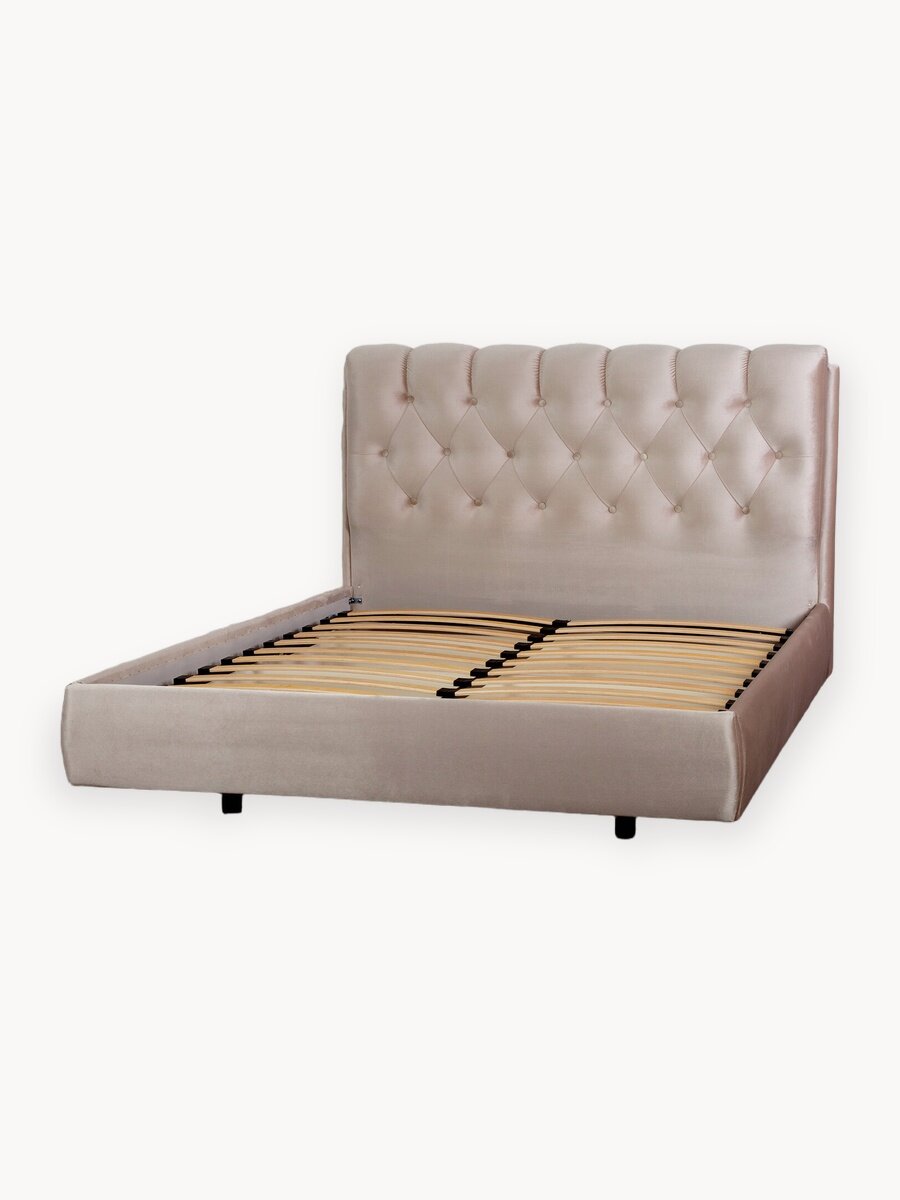 Двуспальная парящая кровать 160х200 с подъемным механизмом и ящиками Империя Голд, на ножках, бархат бежевый, Ами Мебель