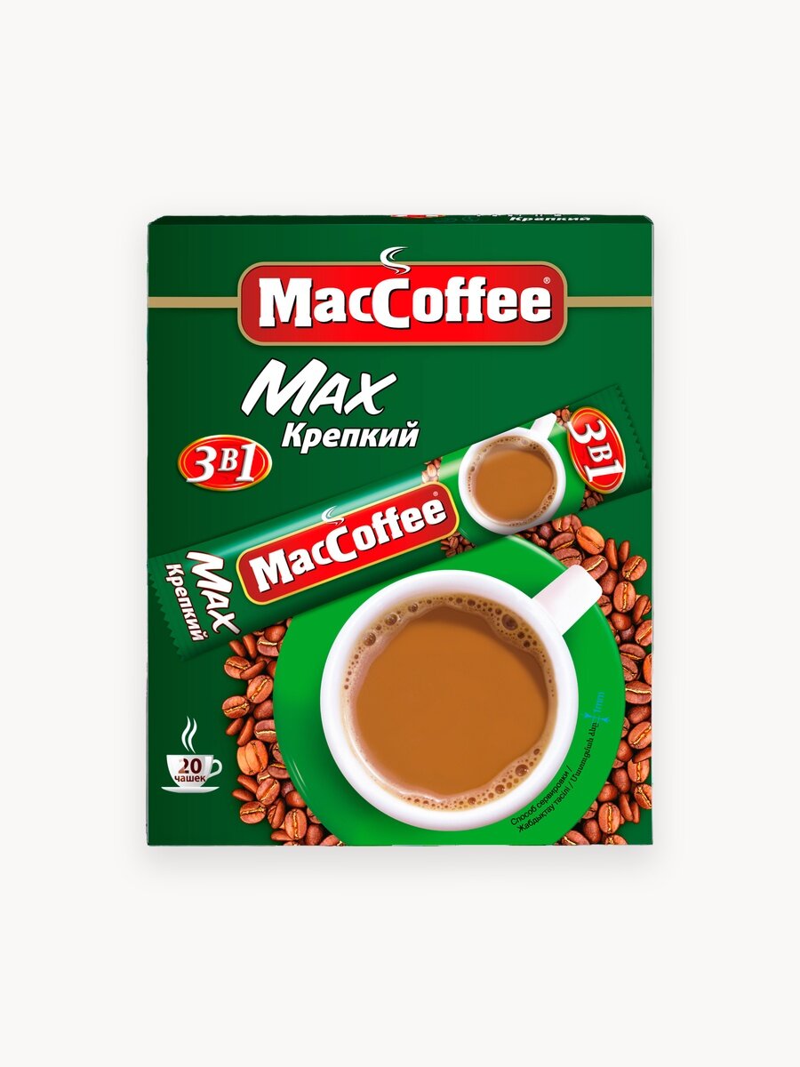 Растворимый кофе в стиках MacCoffee Max Крепкий 3 в 1, 20 уп.