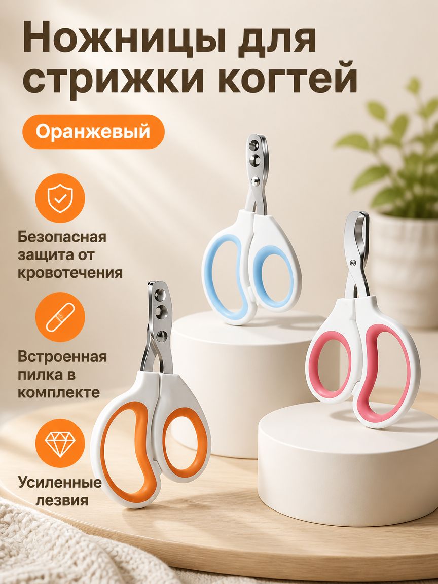Кусачки для когтей собак и кошек с двумя отверстиями, оранжевые, с напильником, усиленные острые
