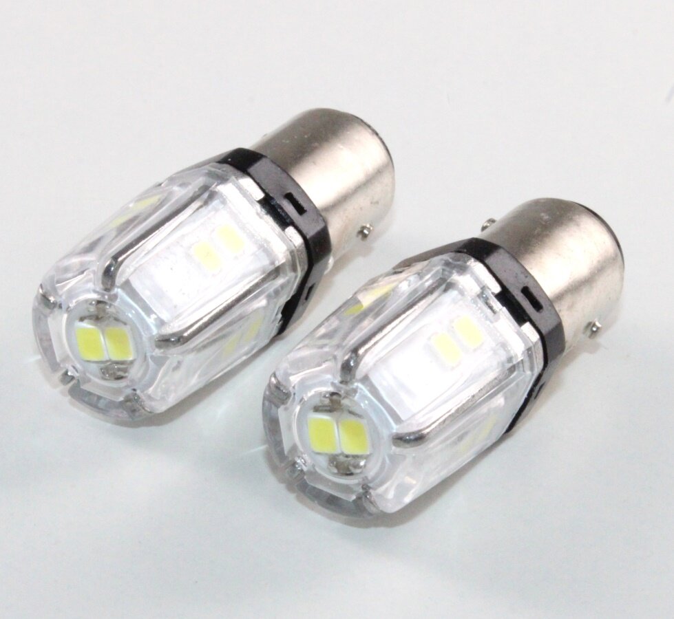 Маяк 12V T25/5 12 диодов SMD белая (12V/30V) (BAY15D) (2835) (2 шт.), Автолампа светодиодная