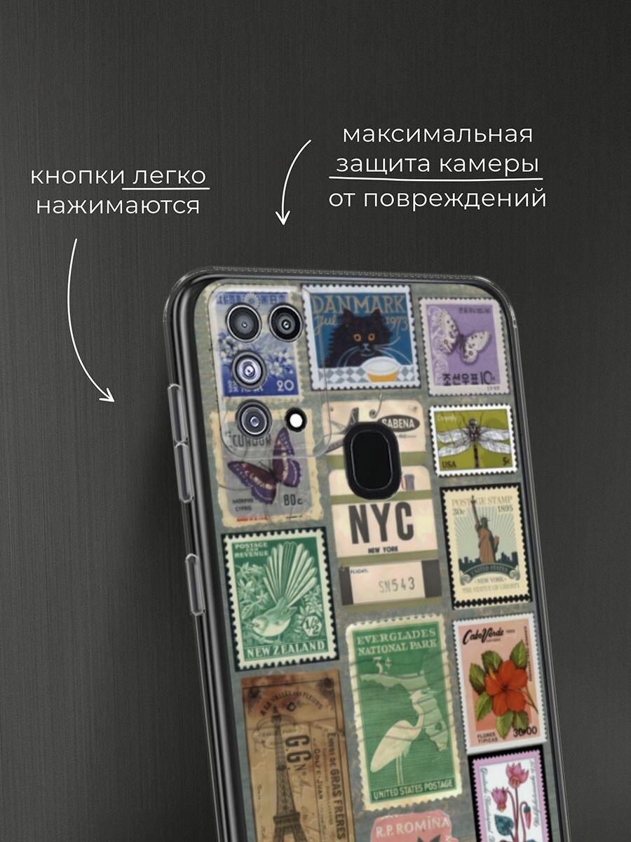 Чехол на Samsung Galaxy M31 / Самсунг Галакси М31 с принтом Коллаж из марок — фото 1