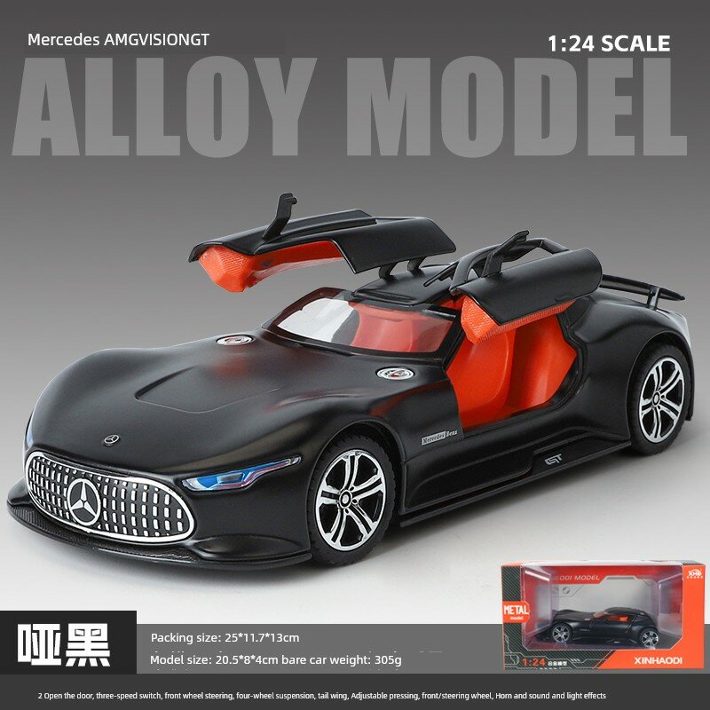 Модель автомобиля Mercedes AMG GT 1:24 из сплава матового черного цвета - подлинный коллекционный предмет