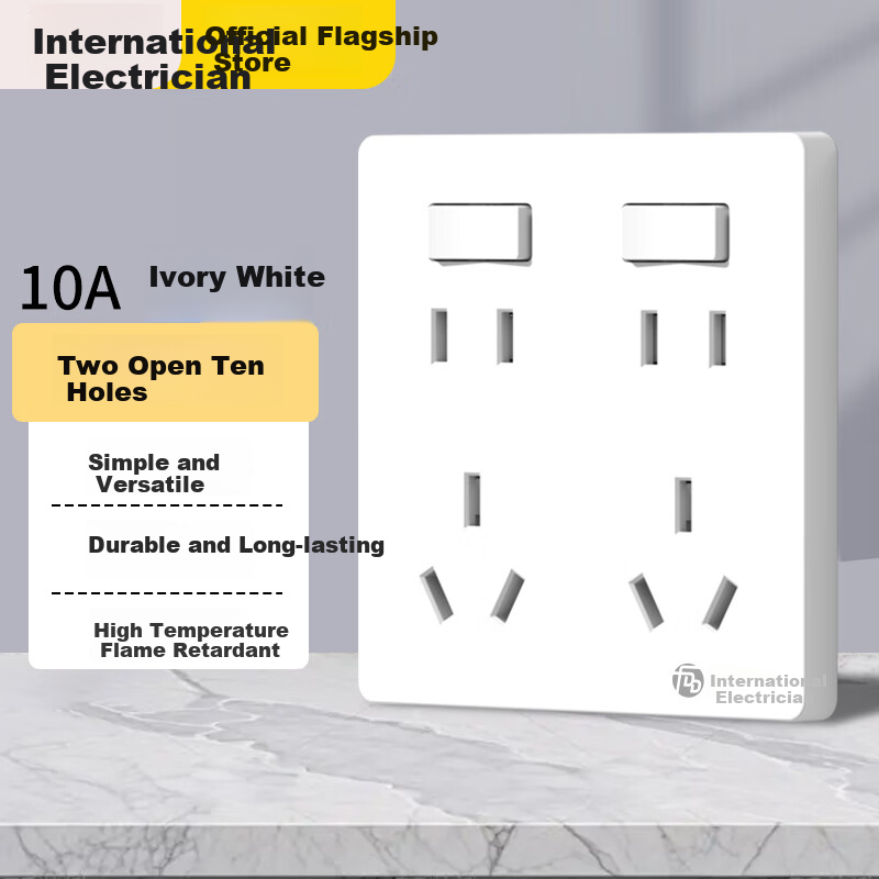 FDD 86 Type Switch Socket 2 Gang 10 Hole Socket 2 Gang 10 Hole Wall Power Outlet Large Panel White