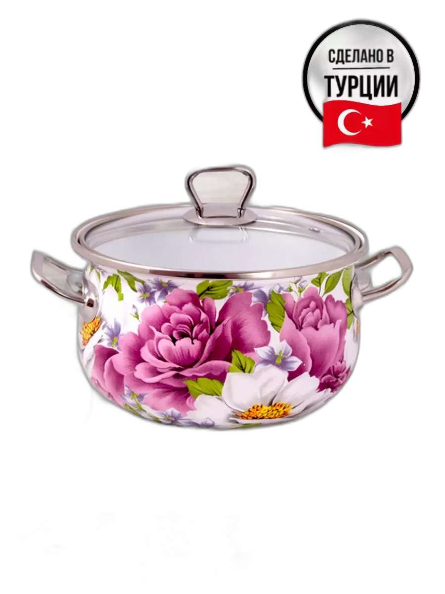 Кастрюля 3л эмалированная с крышкой Пион