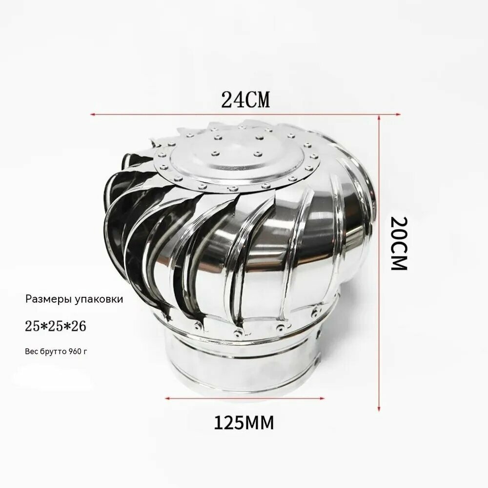 Турбодефлектор нержавеющая сталь, дефлектор для вентиляции, внутренний диаметр 125 мм