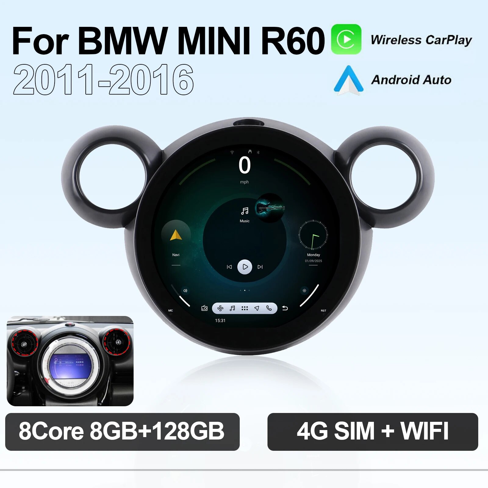 Автомобильное радио Android для BMW mini r56 r60 2007-2016, обновленный стерео с сенсорным экраном, беспроводной CarPlay/Android Auto/GPS-навигация