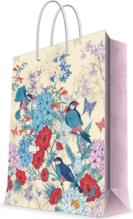 !09 Набор из 2-х пакетов размер 26x32 см: Бумажный пакет "Рисовые амадины" + Бумажный пакет "Летние цветы"