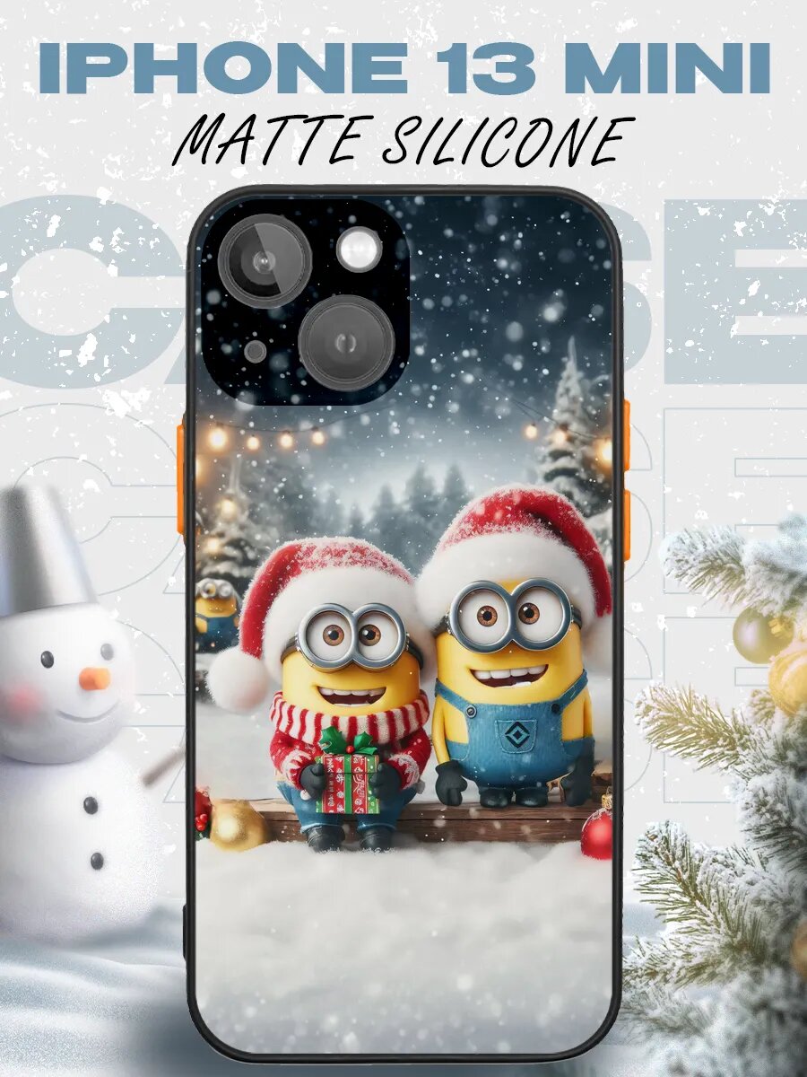 Новогодний силиконовый чехол iPhone 13 Mini миньоны