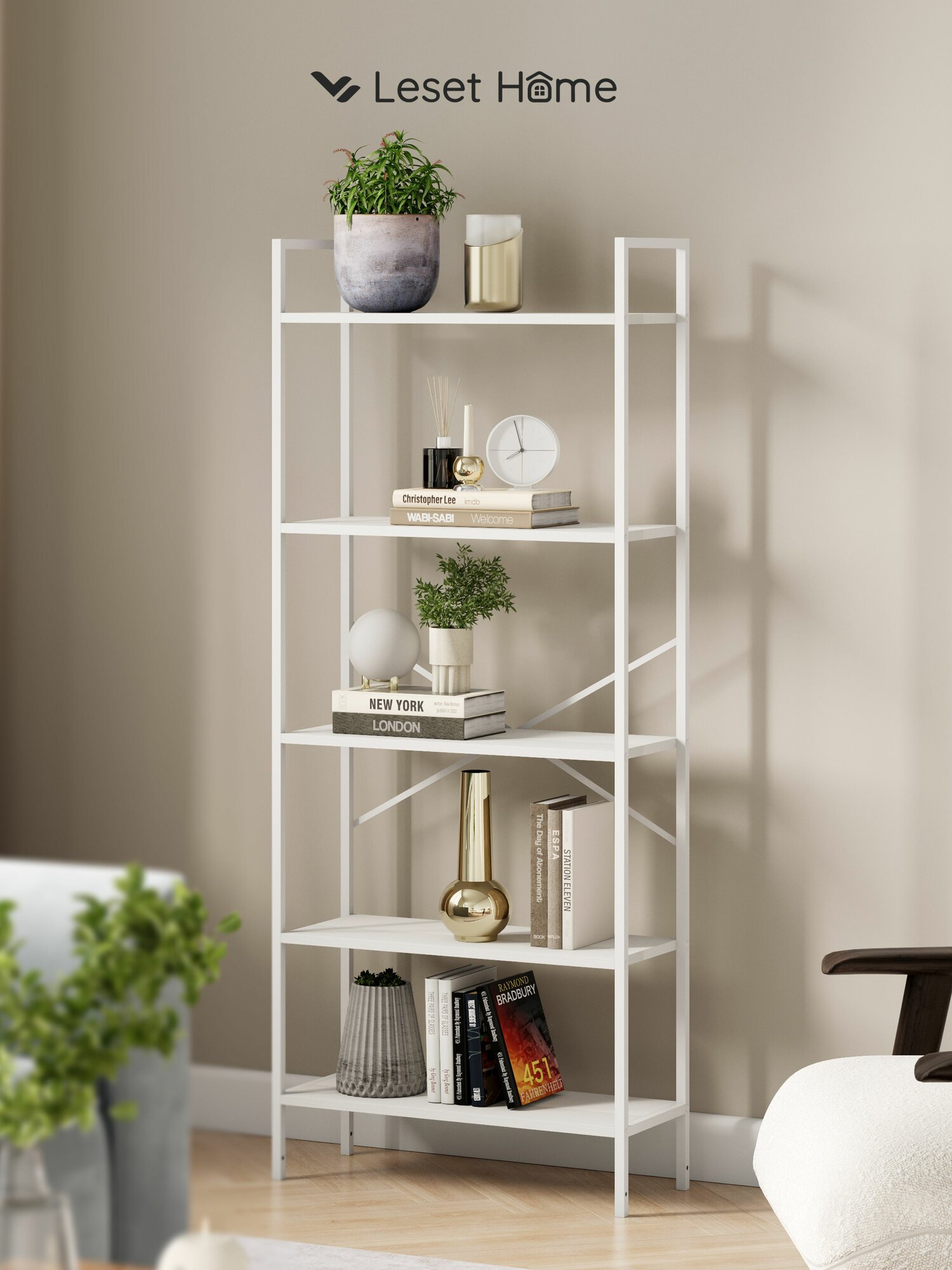 Стеллаж белый Leset "Стилвуд 25", 5 полок, металл, ЛДСП, стеллаж для игрушек