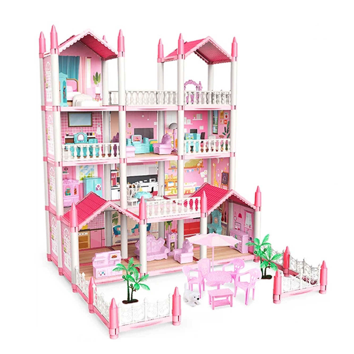 Дом для кукол Монтессори для детей 3D собираемый замок для кукол ручной работы вилла замок принцессы игрушка для девочек подарок на день рождения размер 60.9 см x 53.4 см x 52.1 см с фонарями 1 штука