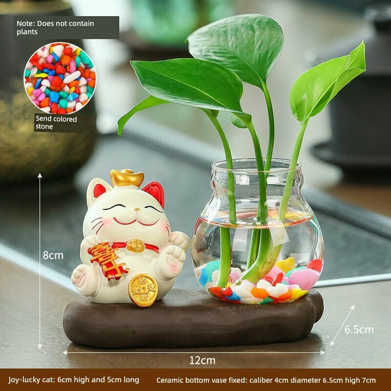 Фигурка Радости Фортуна Кот с цветным камнем и керамическим основанием на столе