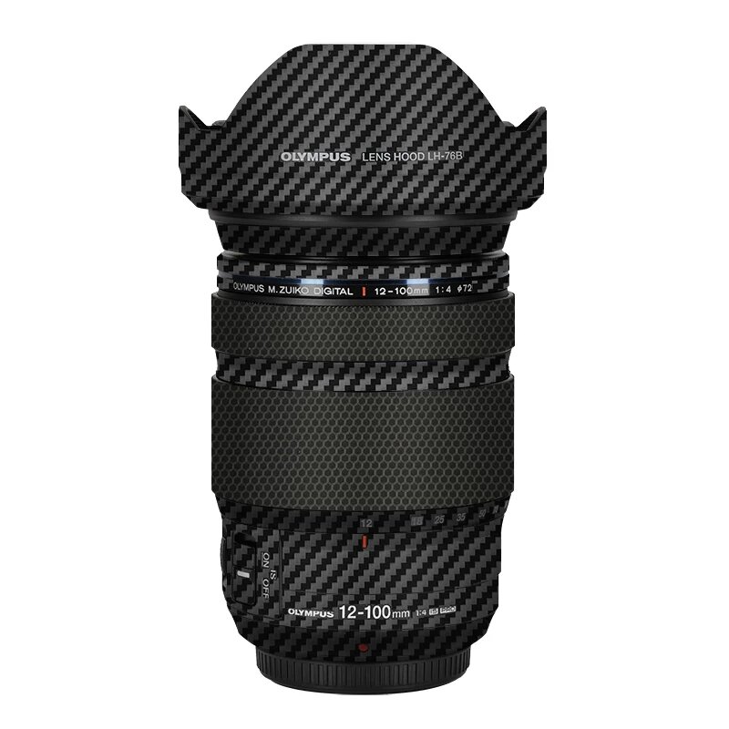 Защитная пленка для объектива Olympus 12-100mm F4 Pro с матовым черным карбоновым узором, антицарапинная, 3M клей, для