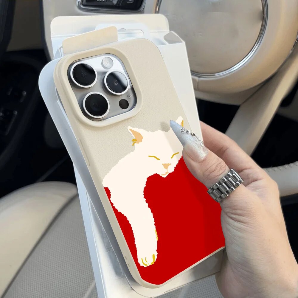 Кожаный чехол для телефона Candy Cat Claw для iPhone 17 Pro Max Funda Айфон 13 Про Макс, White IH92
