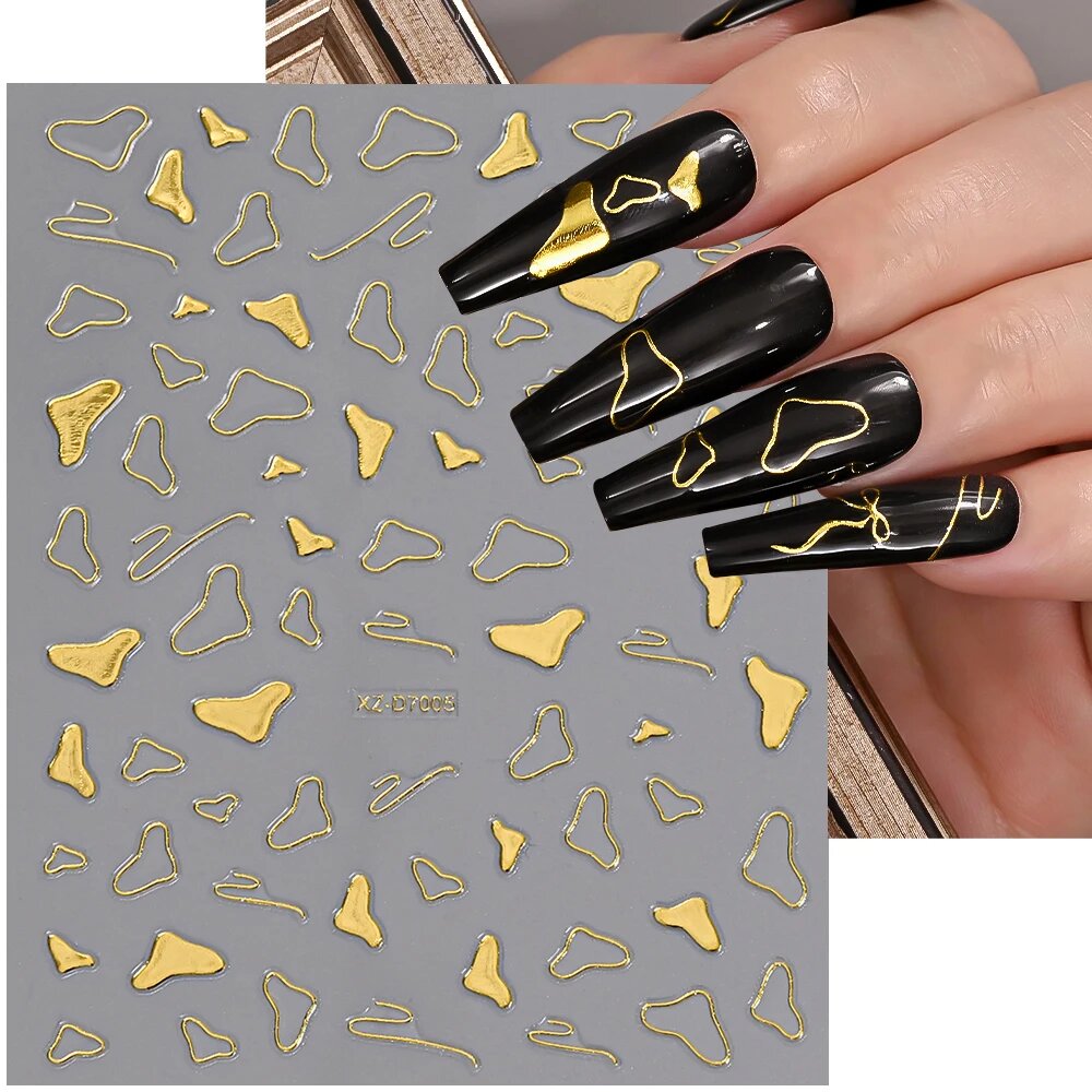 1 шт, 3D металлические наклейки для ногтей в стиле Y2K, геометрический мрамор и бронзовый дизайн, слайдеры для ногтей, самоклеящиеся сверкающие маникюрные наклейки «сделай сам»
