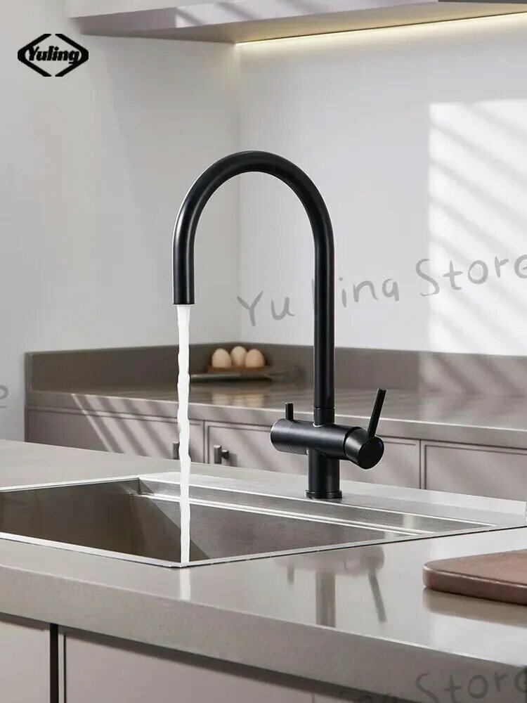 Смеситель для кухни с краном под фильтр для питьевой воды Gohler G4223B черный