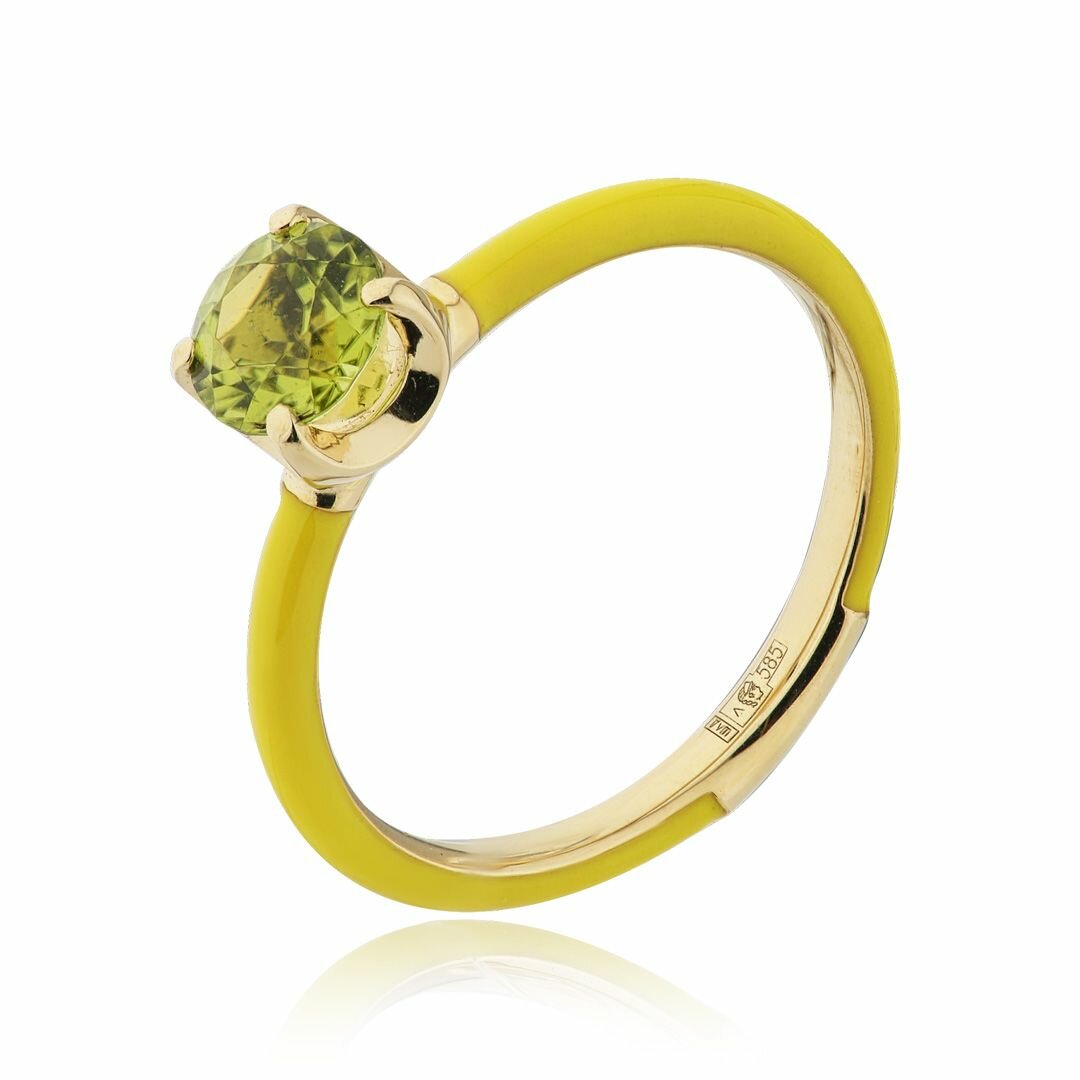 Кольцо, желтое золото, 585 проба, хризолит, эмаль