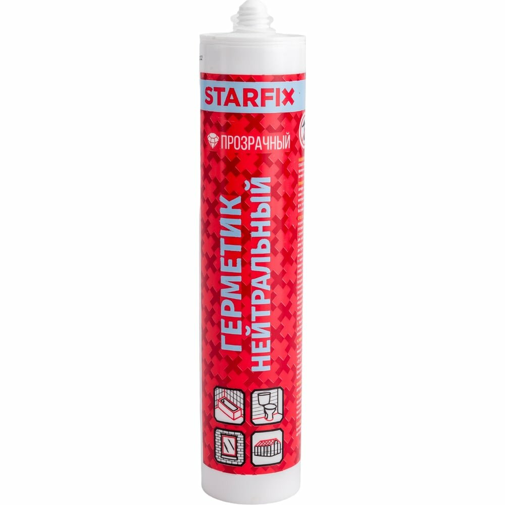 Нейтральный силиконовый герметик STARFIX бесцветный, 300 мл SM-63053-2
