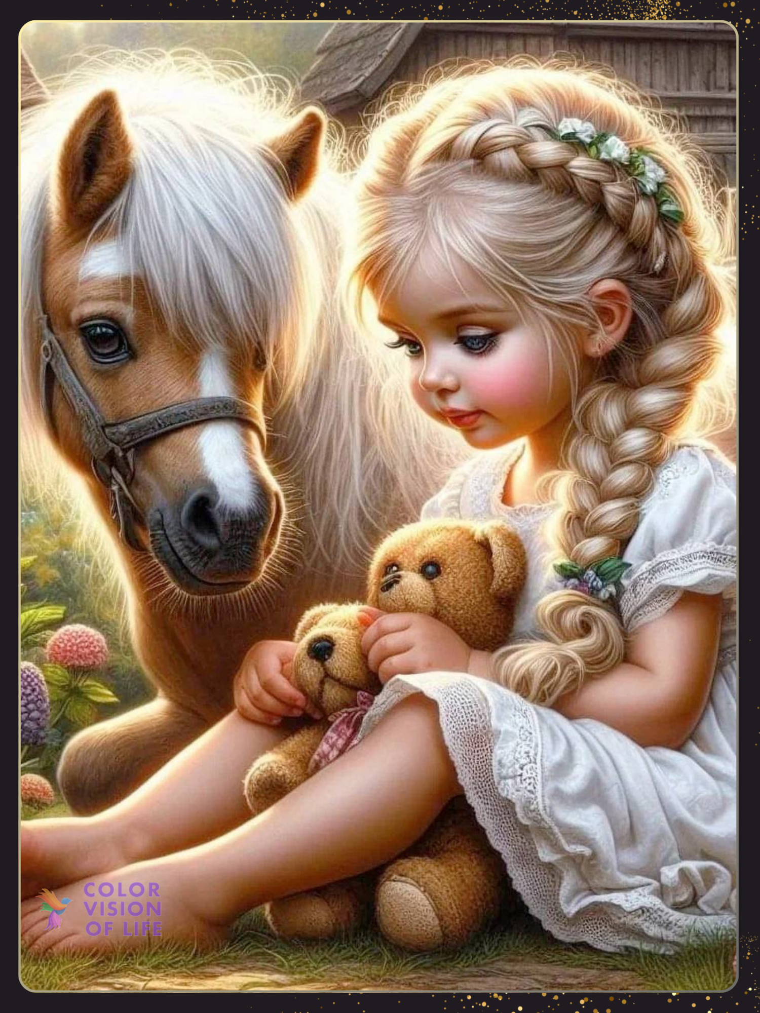 Алмазная мозаика COLOR VISION OF LIFE "Девочка с пони", полная выкладка, 30x40 см