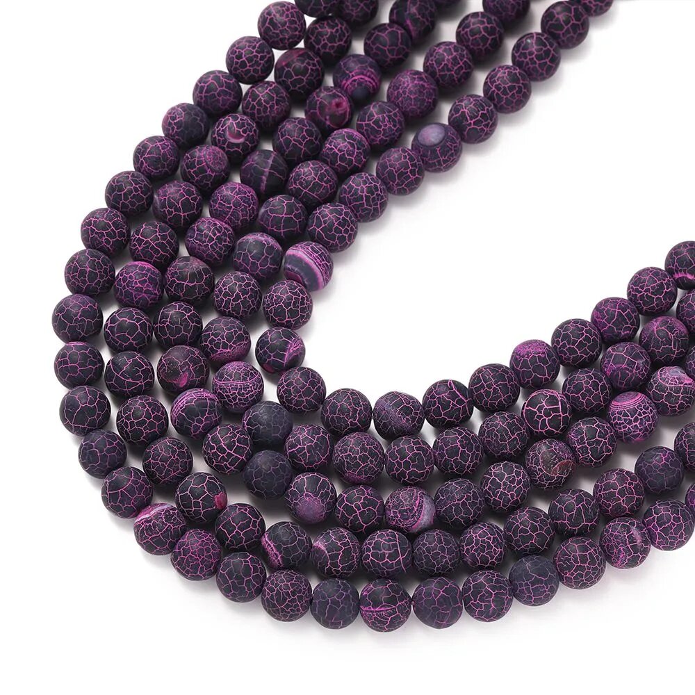 Агат Африканский (Кракле) бусины 6 мм, около 64 шт, цвет: матовый Фиолетовый, из натурального камня