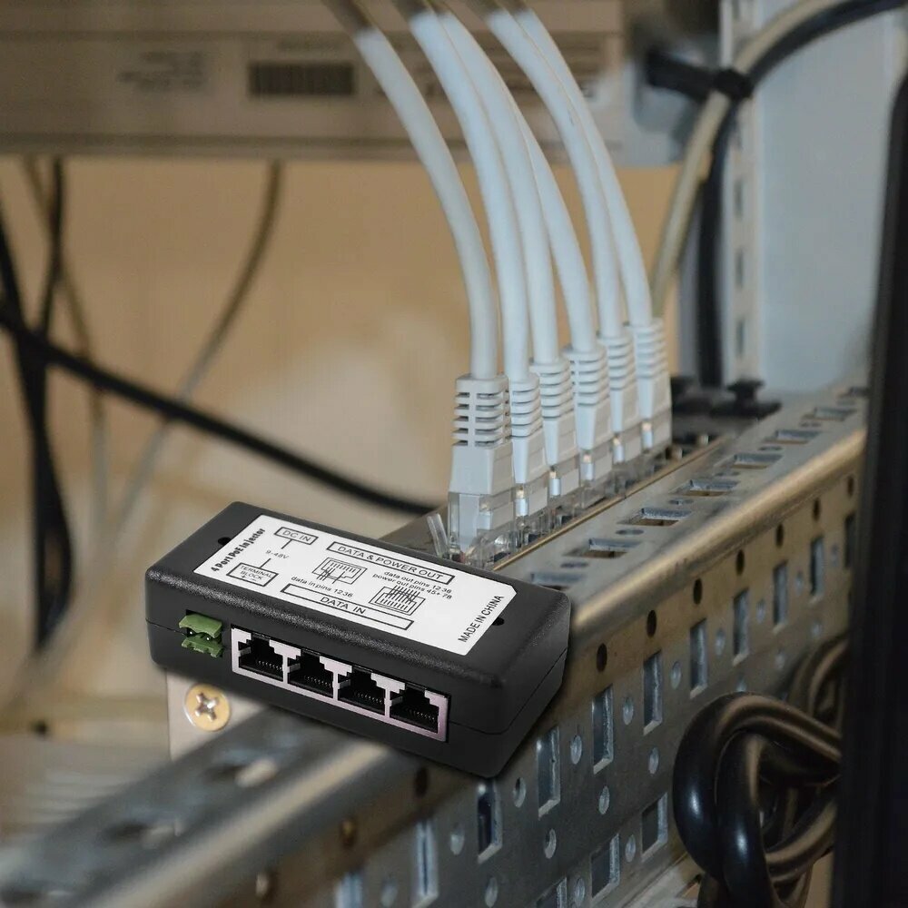 4-портовый инжектор Poe, адаптер питания Ethernet, контакт 4,5(+)/7,8(-)вход постоянного тока 12 В - 48 В постоянного тока для IP-камеры