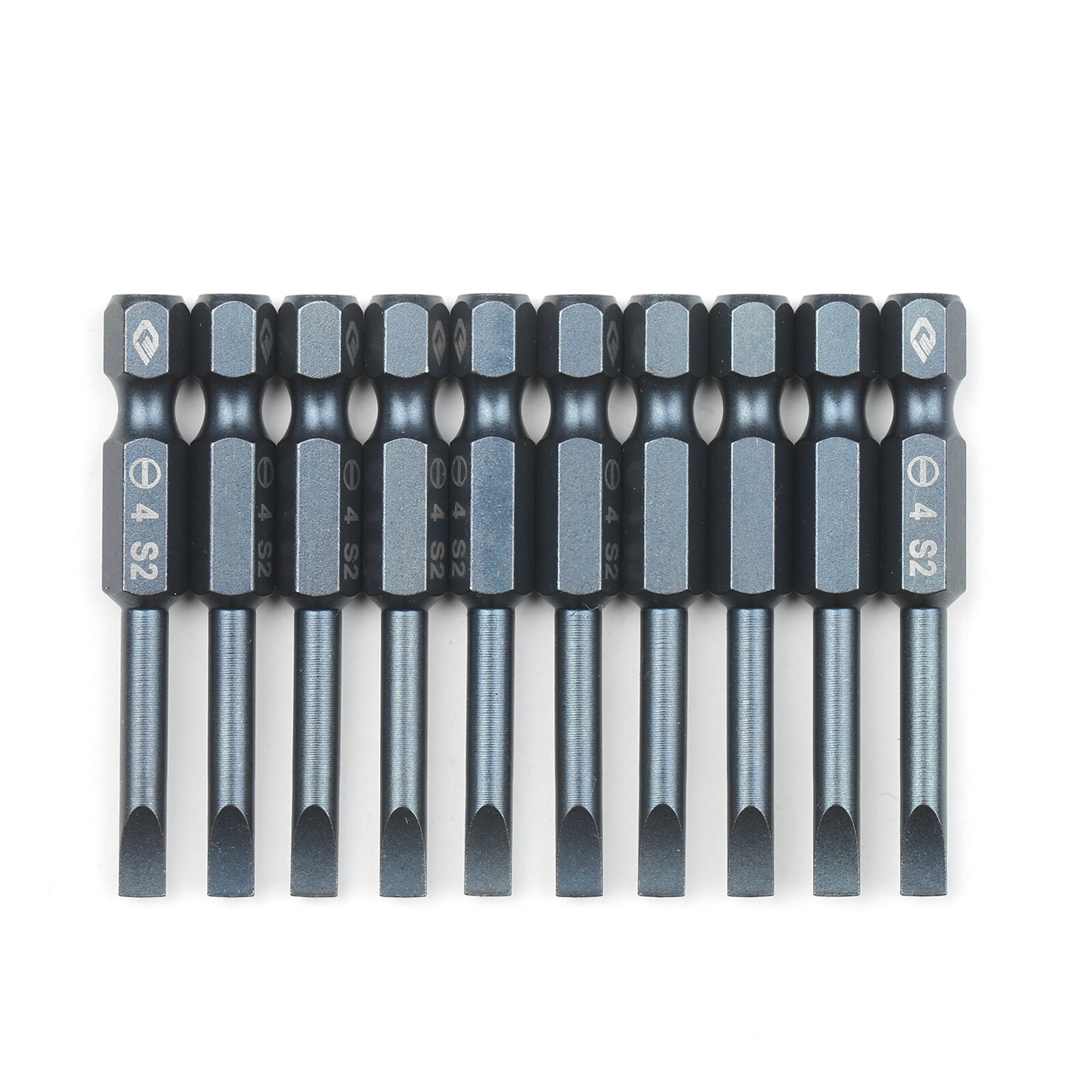 Набор битов для отвёрток 10 штук, разрезные, стержень шестигранный 1/4 дюйма, материал S2 сталь, магнитные, для электровёрток, электрических дрелей, цвет синий, размеры битов SL2 (только длина 50мм), SL3, SL4, SL5, SL6, длины битов 50мм, 100мм, твёрдость