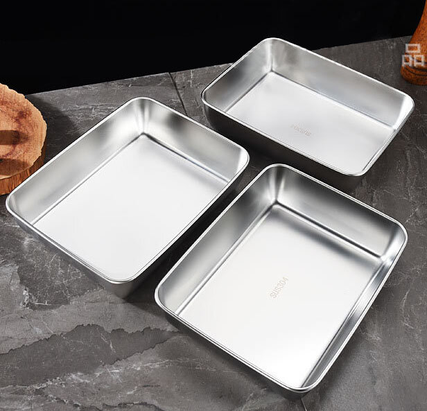 Нержавеющая стальная квадратная тарелка с крышкой, миниатюрный металлический набор обеденных посуды, подносы для гамбургеров, банкетные пищевые тарелки, маленькая квадратная противень для духовки (3 штуки), материал пищевой нержавеющей стали, размер