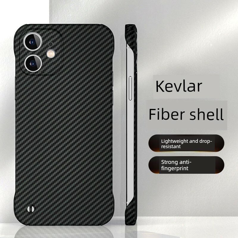 Кевлар чехол для iPhone 13 Pro, безрамочный дизайн, черно-серая клетка, ощущение металла