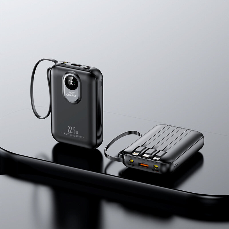 Портативный Power Bank 20000mAh с ультра большой емкостью, встроенным кабелем, быстрой зарядкой, мини-портативный мобильный источник питания