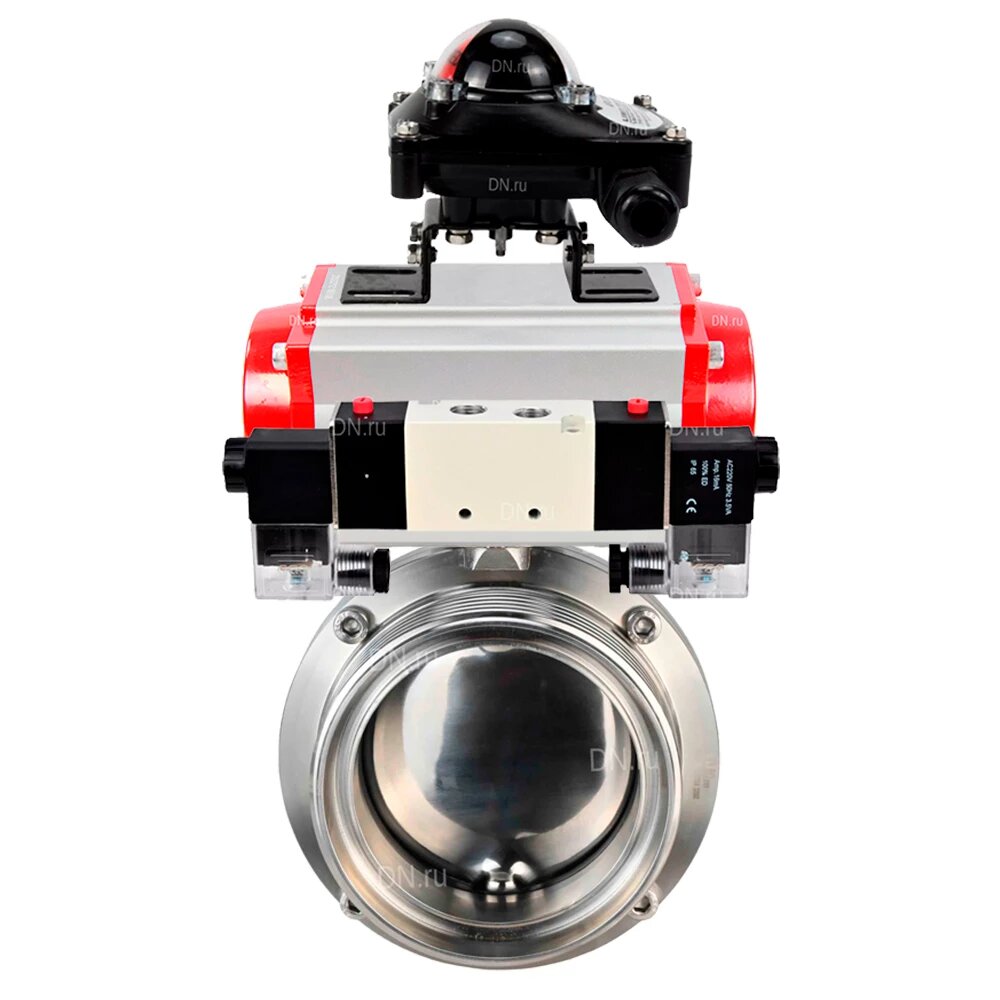 Затвор DN.ru 304-304-EPDM-2W-T-H Ду25 Ру10 с пн. приводом DA-065, пн. распред. PND1-T08 и БКВ LSB-210