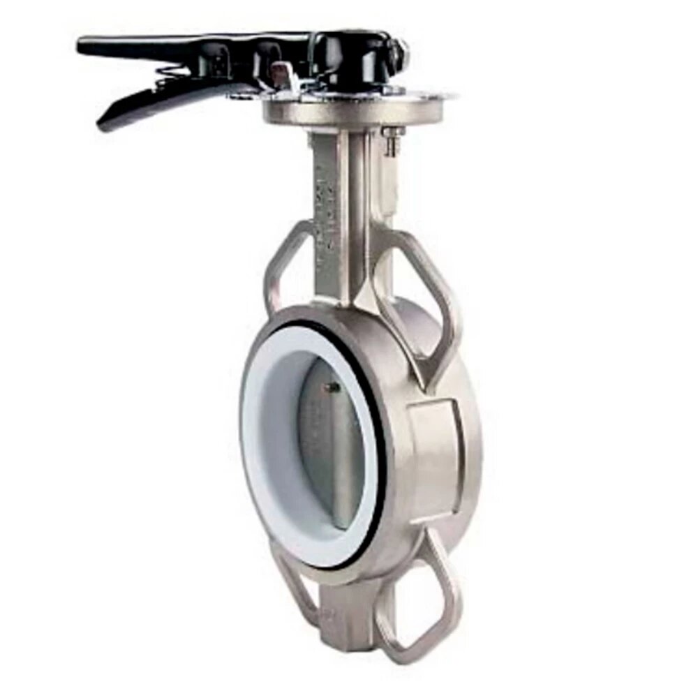 Затвор дисковый поворотный DN. ru 304-304-PTFE-2W-Fb-H Ду150 Ру16, корпус - нержавеющая сталь 304, диск - нержавеющая сталь 304, уплотнение - PTFE, межфланцевый, с рукояткой, с ISO-фланцем F07, квадрат 14х14