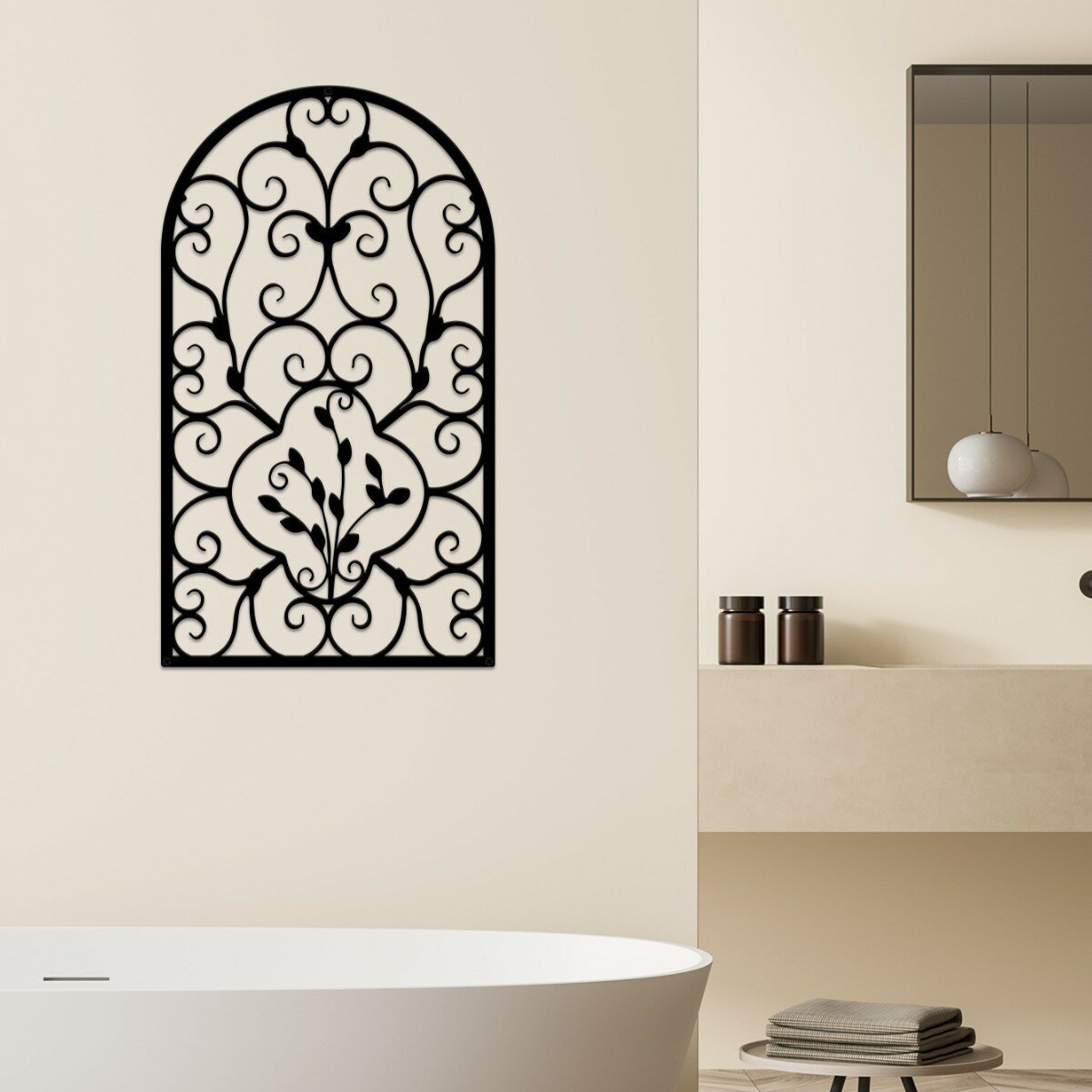 Европейский кованый настенный настенный декоративный вход Арочная настенная подвеска, цельная деталь_черный