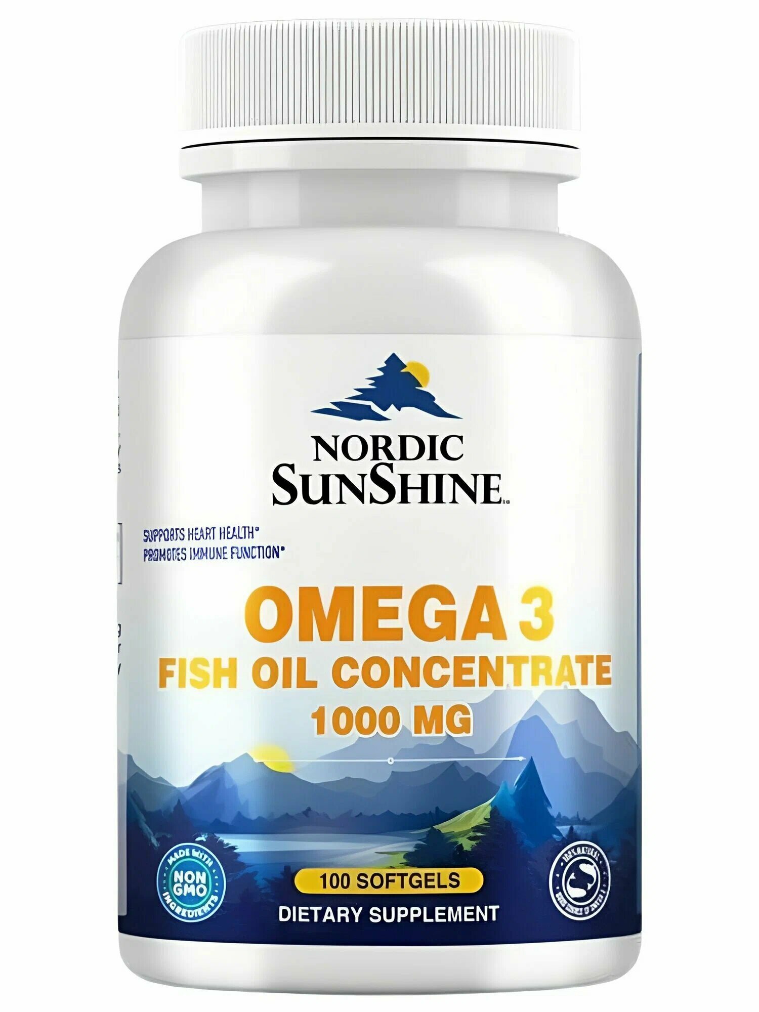 Омега-3 Nordic SunShine, 100% натуральный рыбий жир, 100 мягких капсул