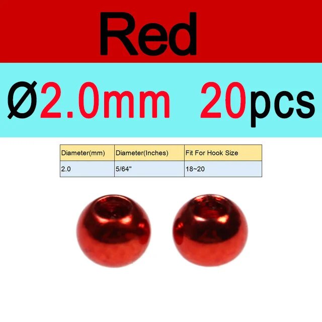 Vampfly латунные бусины для вязания мушек 2-3,2 мм Красный, 2.0mm Red 20pc
