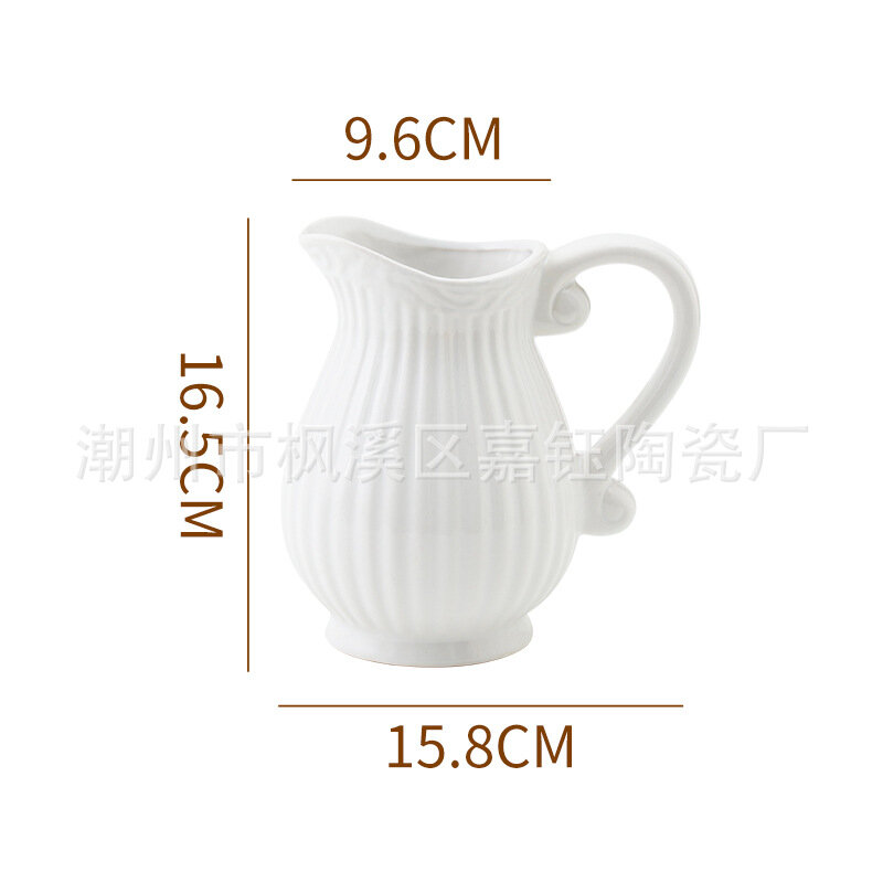 Ваза Орнамент Гостиная Цветочная композиция Интернет-знаменитость Керамический молочный кувшин Ретро европейский стиль Высококачественный французский рельеф Белый Маленький