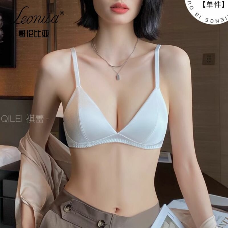 Бюстгальтер Leonisa с треугольными чашками для женщин, маленький бюст, без зазоров, беспроводной, французский стиль, сексуальный глубокий V, тонкий атласный бюстгальтер