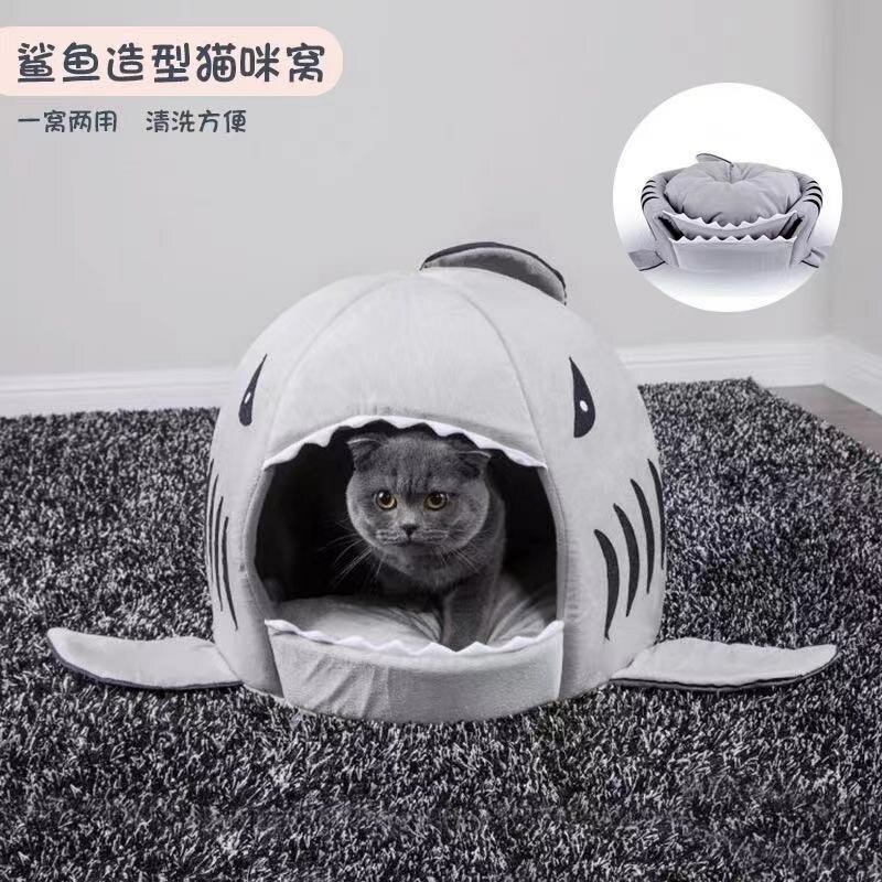 Акула Закрытая Конура Кошачье гнездо Летний Съемный и моющийся кошачий дом Вилла для кошек Four Seasons Универсальная