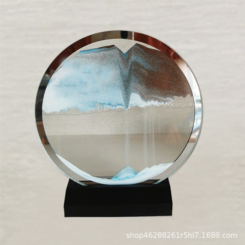 Круглая жидкая песчаная арт-декорация, стеклянная поделка, подарок на день рождения, настольный орнамент, кросс-бордерный продукт