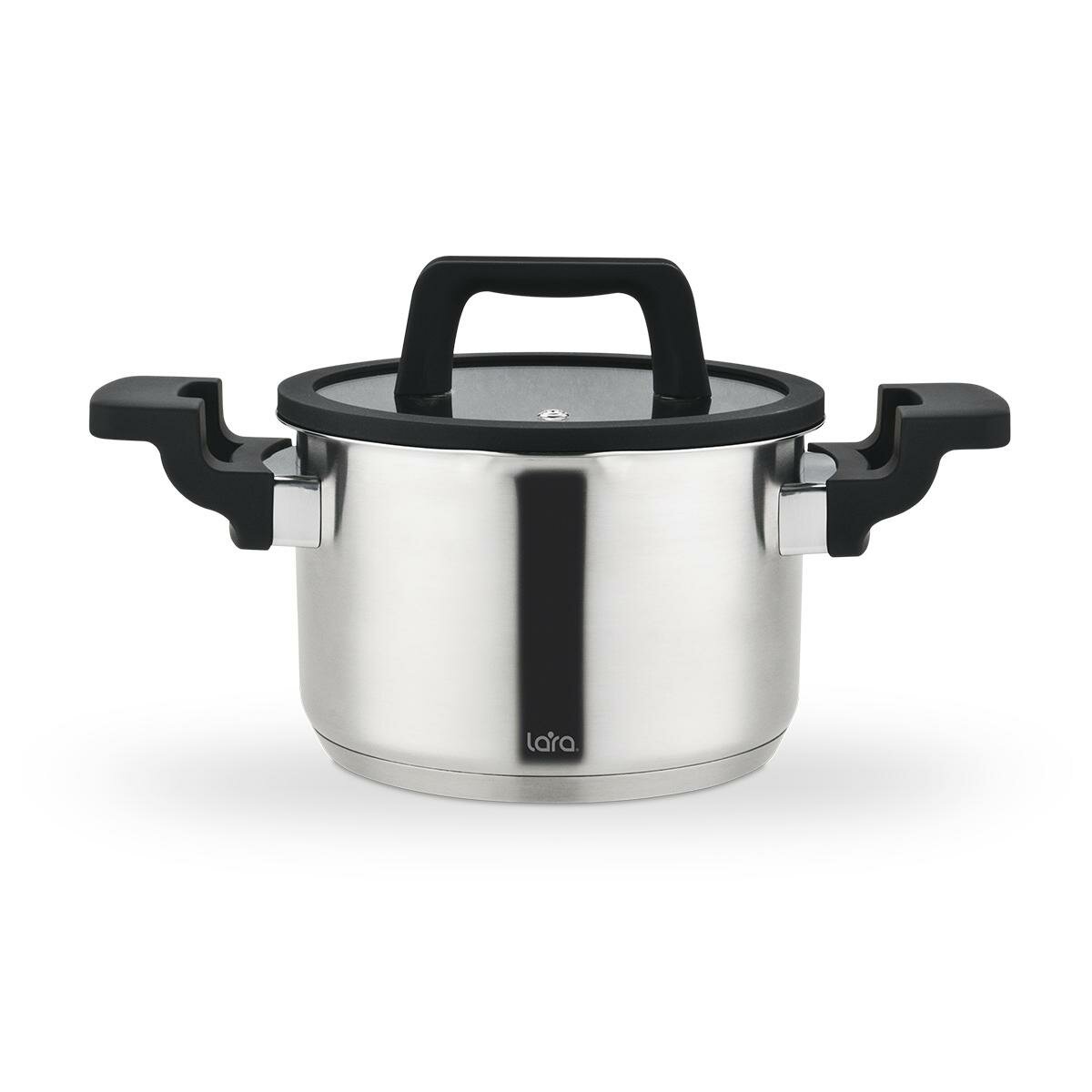 Кастрюля нерж 2.1Л премиум СТ/КР носик для слива крышка-дуршлаг индукция LARA