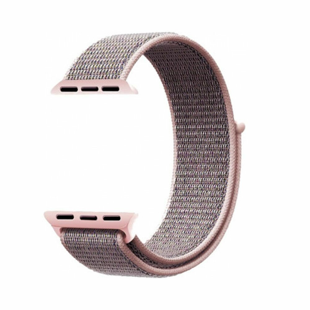 Тканевый ремешок на липучке для Apple Watch 1-5 6 7 8 9 серии и SE (42 / 44 / 45 / 49 мм) розовый