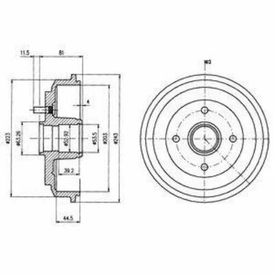 Барабан тормозной DELPHI BF487 203x81 4 отв, Ford Fiesta, Fusion