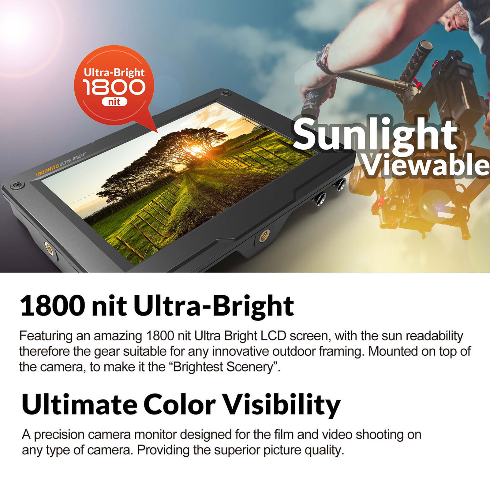 LILLIPUT H7S 7-дюймовый 4K сверхяркий накамерный монитор с разрешением Full HD 1800 нит, видимый при солнечном свете 4K-HDMI и 3G-SDI, поддержка входного и выходного сигнала HDR 3D-LUT Функции для фотосъемки и создания фильмов