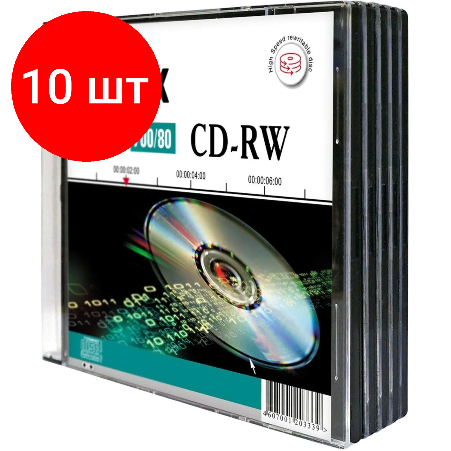 Комплект 10 упаковок, Носители информации CD-RW, 4x-12x, Mirex, Slim/5, UL121002A8F