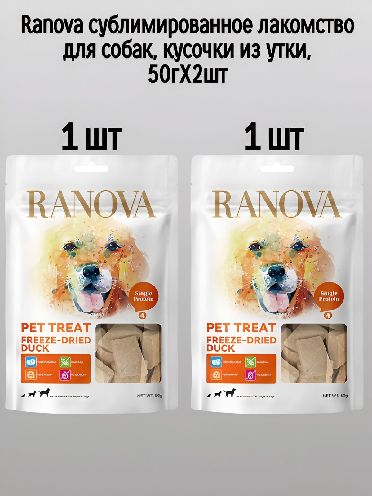 Лакомство сублимированное для собак Ranova Утиная грудка, 2 шт х 50 гр