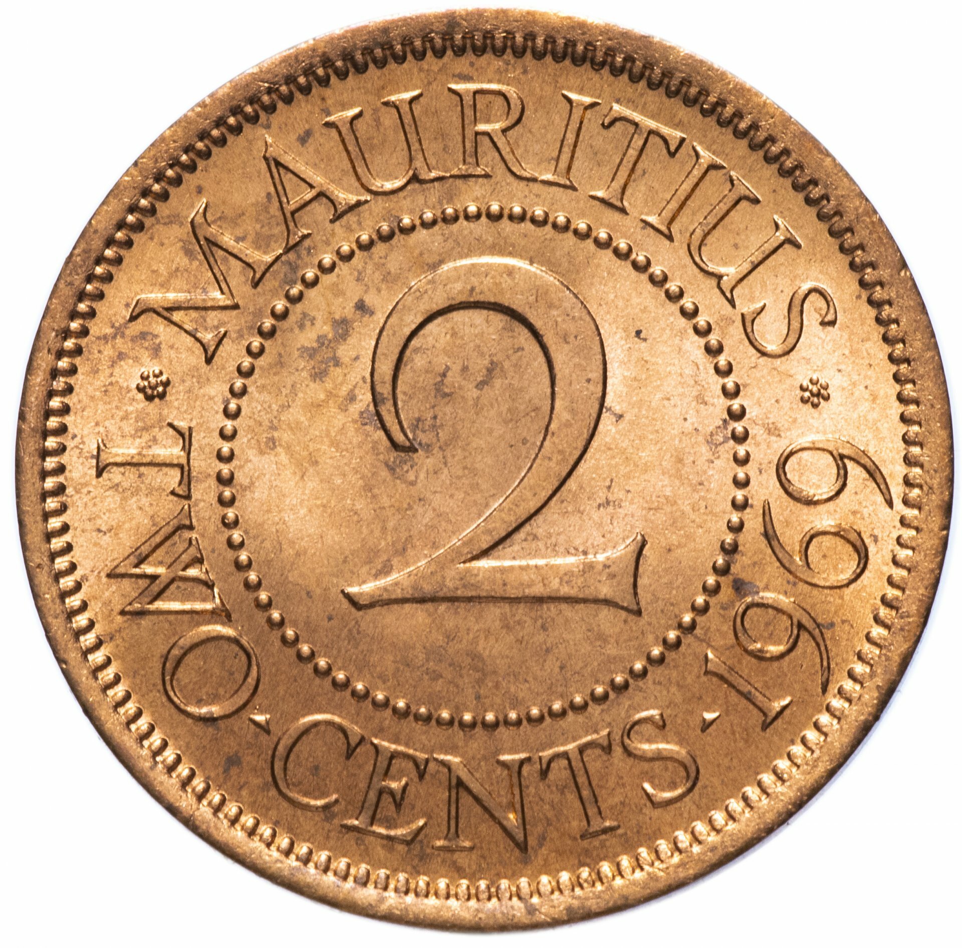 Маврикий 2 цента cents 1969, Бронза, в сохранности XF